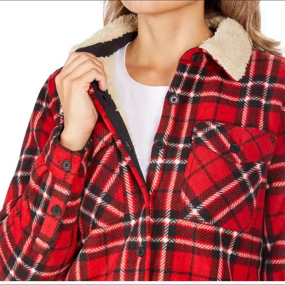 Jackets & Coats | Red Plaid Sherpa Lined Plush Shirt Jacket Shacket ...